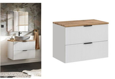 Wall Hung Vanity Unit 800mm Bathroom Cabinet with Drawer Ribbed Fluted ...