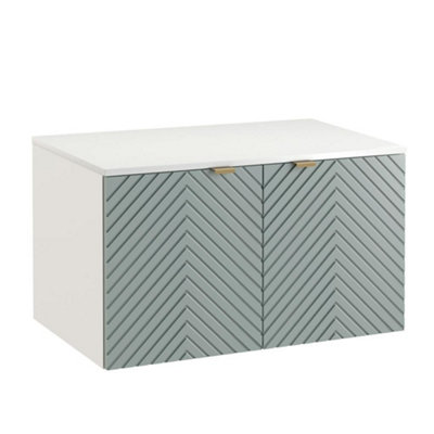 Wall Hung Vanity Unit 800mm Green Bathroom Cabinet Ribbed White ...