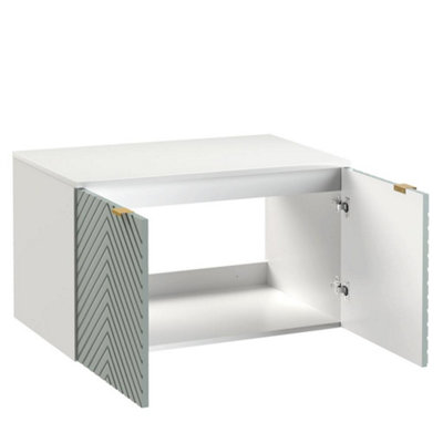 Wall Hung Vanity Unit 800mm Green Bathroom Cabinet Ribbed White ...