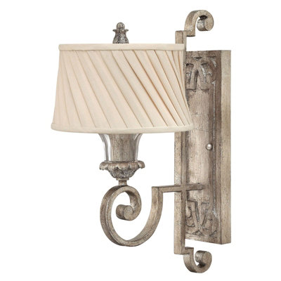 Wall Light Glass Bobesches Ivory Pleated Fabric Shade Silver Leaf LED ...