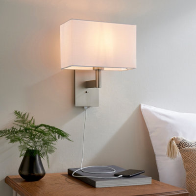 Wall Light & Shade Chrome Plate & Vintage White Fabric 60W E27 GLS e10663