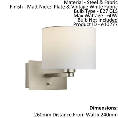 Wall Light & Shade Matt Nickel & Vintage White Fabric 60W E27 e10277