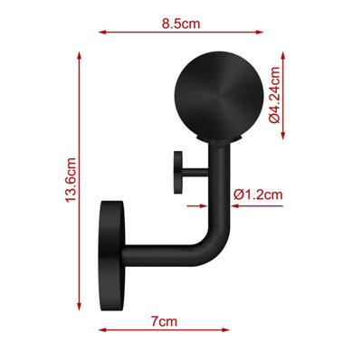 Wall-mounted 304 stainless steel handrail, black Length 150cm Diameter ...