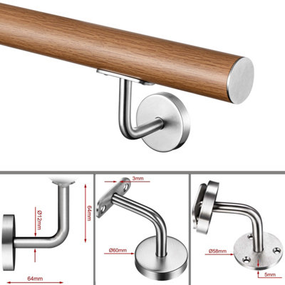 Wall-mounted 304 stainless steel handrail, brown Length 150cm Diameter ...
