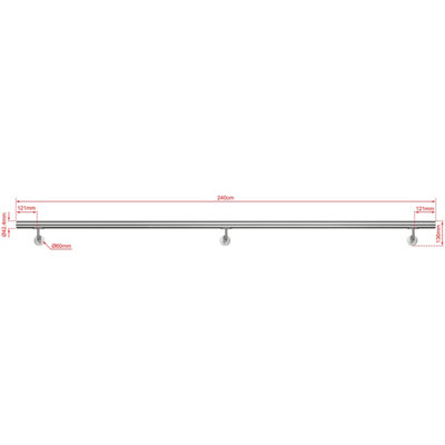 Wall-mounted 304 stainless steel handrail kit, silver Length 240cm ...