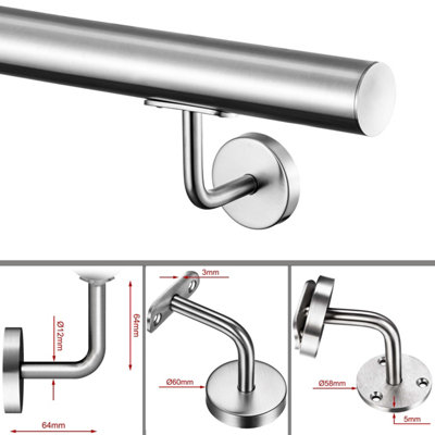 Wall-mounted 304 stainless steel handrail kit, silver Length 240cm ...