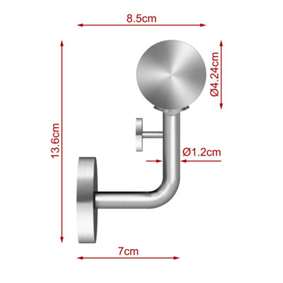 Wall-mounted 304 stainless steel handrail, silver Length 100cm Diameter ...
