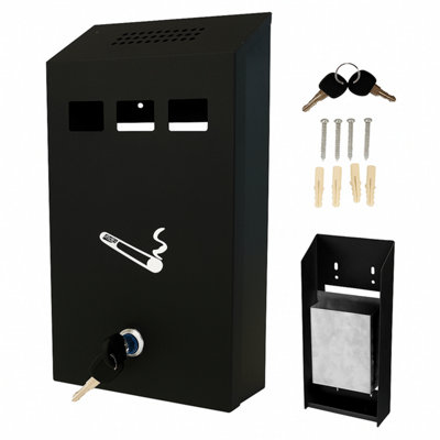 Wall Mounted Ashtray Ash Bin Cigarette Bin Metal With Key Lock