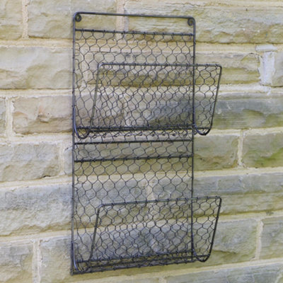 Wall Mounted Black Chicken Wire Magazine Rack