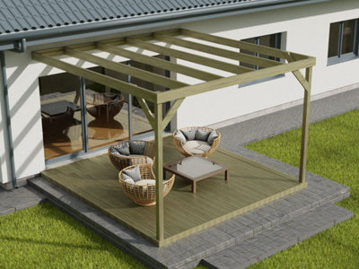Wall-mounted box pergola and decking, complete DIY kit (3m x 3m, Light ...