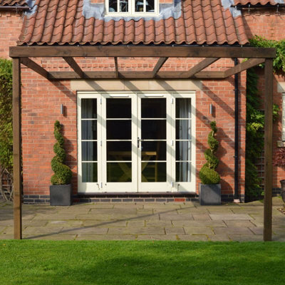 Wall Mounted Box Pergola - L300 x W300 x H270 cm - Rustic Brown