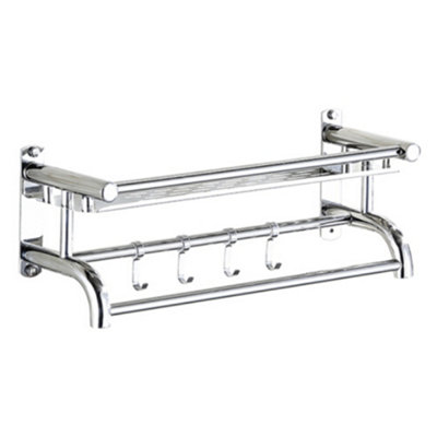 Wall Mounted Chrome Metal Bathroom Towel Rail Rack with Storage Shelf ...