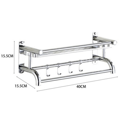 Wall Mounted Chrome Metal Bathroom Towel Rail Rack with Storage Shelf ...