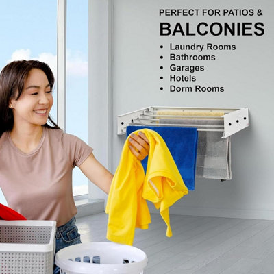 Wall Mounted Clothes Airer Indoor Outdoor Wall-Mounted Retractable ...