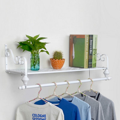 Wall Mounted Clothes Rail Garment Clothing Hanging Rack with Display ...