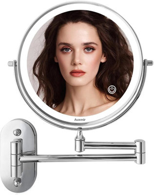 Wall Mounted Cosmetic Mirror, 3Color LED Lighted Shaving Mirror, Double ...