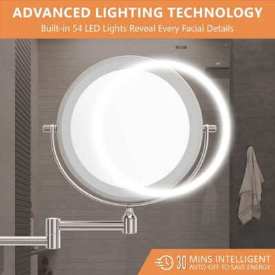 Wall Mounted Cosmetic Mirror, 3Color LED Lighted Shaving Mirror, Double ...