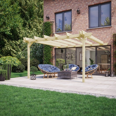 Wall Mounted Double Garden Pergola - Wood - L300 x W300 x H270 cm - Light Green | DIY at B&Q
