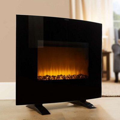 Wall-Mounted Electric Fireplace 1800W - 26in Curved Glass Flame Effect ...