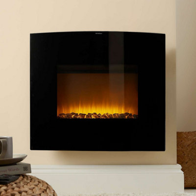 Wall-Mounted Electric Fireplace 1800W - 26in Curved Glass Flame Effect ...
