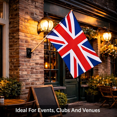 Wall Mounted Flag Pole Bracket with 120cm / 47" Wooden Pole - Black ...