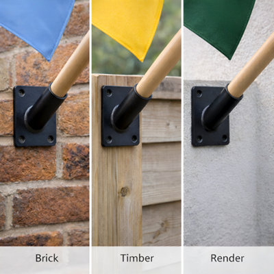 Wall Mounted Flag Pole Bracket with 120cm / 47" Wooden Pole - Black ...