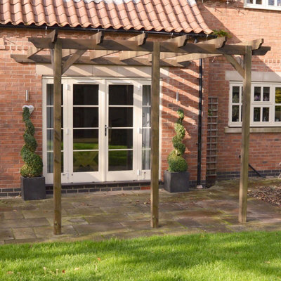 Wall Mounted Garden Pergola 3 Posts - Wood - L240 x W420 x H270 cm ...
