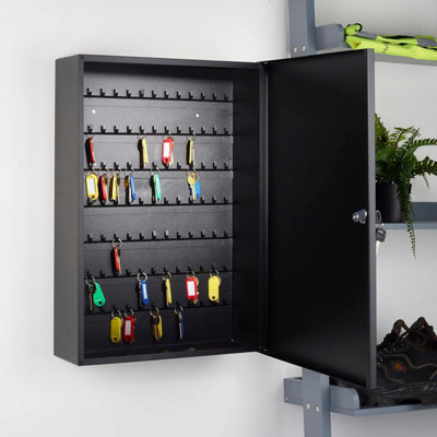 Wall Mounted Key Cabinet Black Storage Up to 98 Keys Key Lock