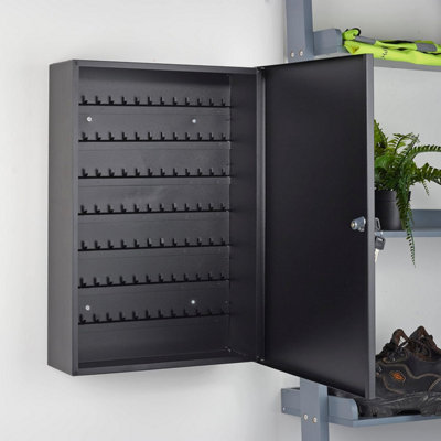 Wall Mounted Key Cabinet Black Storage Up to 98 Keys Key Lock