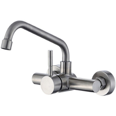 Wall mounted kitchen sink faucet, 304 stainless steel kitchen mixer tap ...