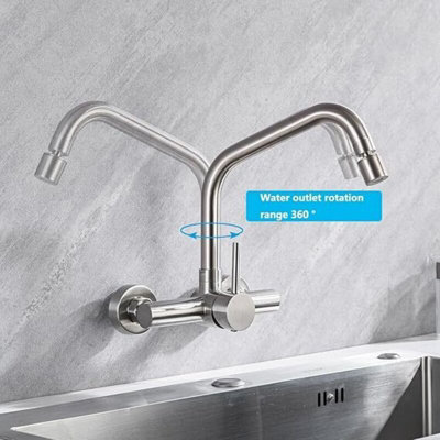 Wall mounted kitchen sink faucet, 304 stainless steel kitchen mixer tap ...