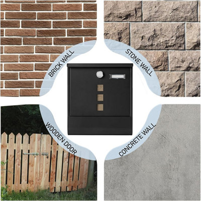 Wall Mounted Lockable Mailbox - Black