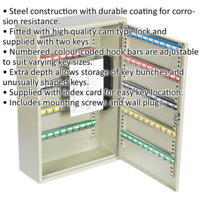 Wall Mounted Locking Key Cabinet Safe - 100 Key Capacity - 375 x 550 x ...