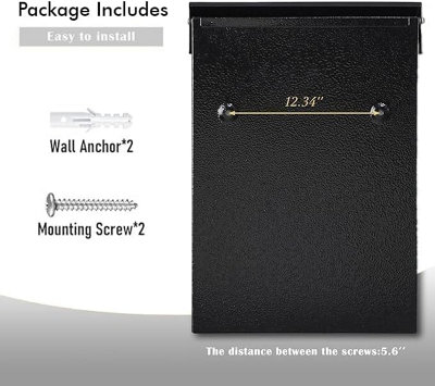 Wall Mounted Modern Post Box Mailbox Black Large Letter Box Post Mail ...