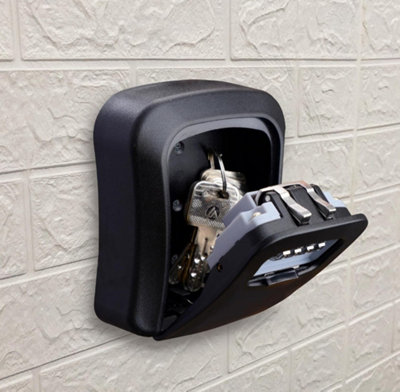 Wall Mounted Outdoor 4-Dial Combination Key Safe Box - Black