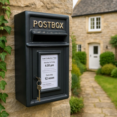 Wall Mounted Post Box Classic Black Large Letter Box Lockable With 2 ...