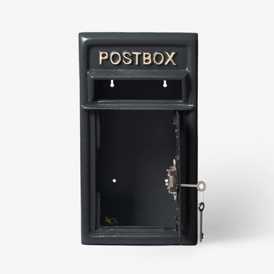 Wall Mounted Post Box Classic Black Large Letter Box Lockable With 2 ...