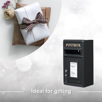 Wall Mounted Post Box Classic Black Large Letter Box Lockable With 2 ...