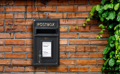 Wall Mounted Post Box Classic Black Large Letter Box Lockable With 2 ...