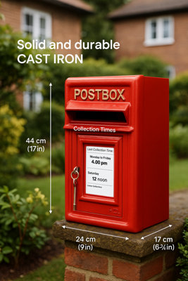 Wall Mounted Post Box Classic Red Large Letter Box Lockable With 2 Keys ...