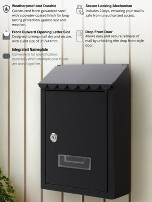 Wall Mounted Post Box, Galvanized Steel Lockable Mailbox with 2 Keys ...
