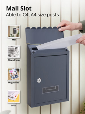 Wall Mounted Post Box, Galvanized Steel Lockable Mailbox with 2 Keys ...