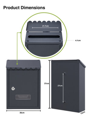 Wall Mounted Post Box, Galvanized Steel Lockable Mailbox with 2 Keys ...