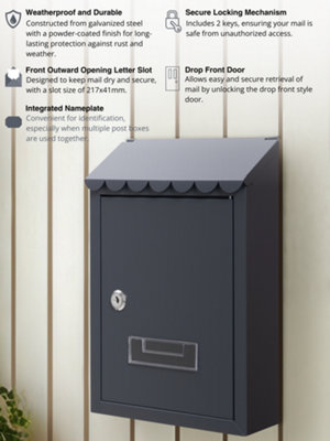 Wall Mounted Post Box, Galvanized Steel Lockable Mailbox with 2 Keys ...