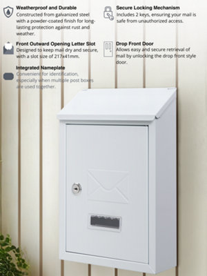 Wall Mounted Post Box, Lockable Mailbox with 2 Keys, Weatherproof ...