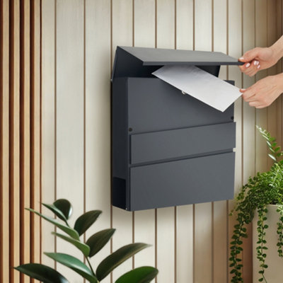 Wall Mounted Post Box with Newspaper Holder, Lockable Letterbox with 2 ...