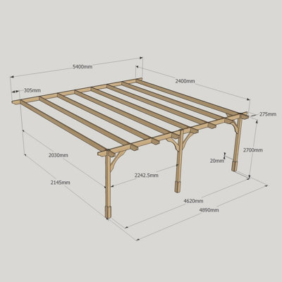 Wall Mounted Premium Pergola 3 Posts - Wood - L240 x W540 x H270 cm ...