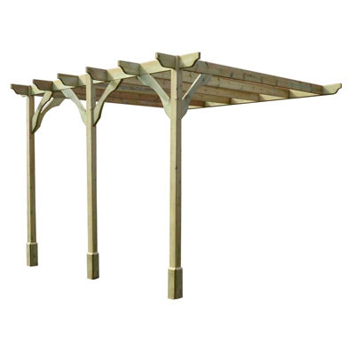 Wall Mounted Premium Pergola 3 Posts - Wood - L300 x W600 x H270 cm ...