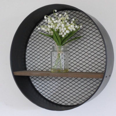Wall-mounted Round Metal Shelf with Mesh