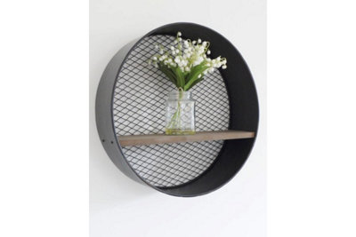 Wall-mounted Round Metal Shelf with Mesh